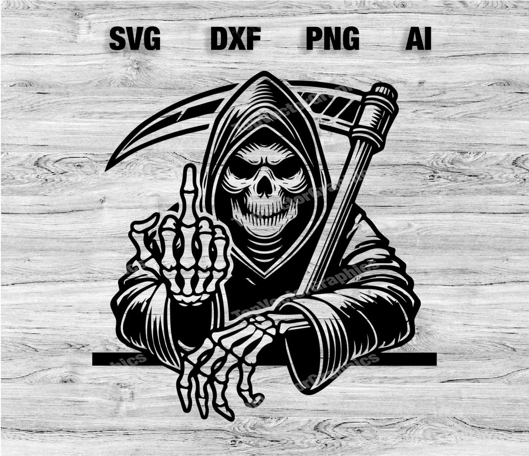 Peeking Grim Reaper Middle Finger Skeleton Vector Graphic Laser File ...