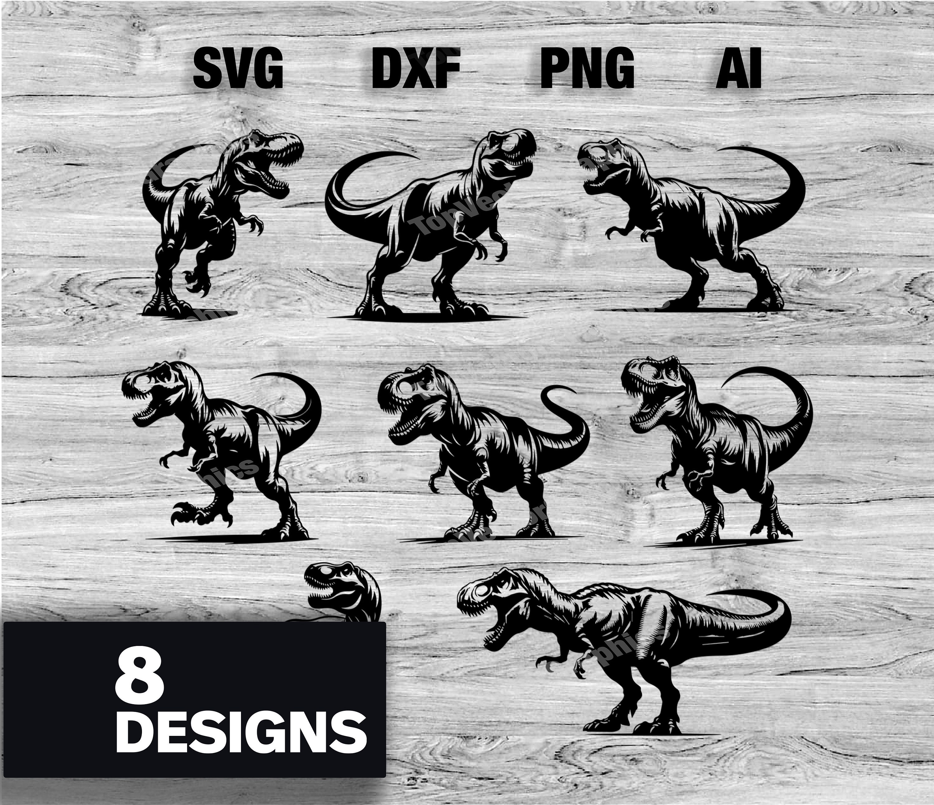8 T-rex Cut Files T-rex Dinosaur Vector Graphic Silhouette, Cameo ...
