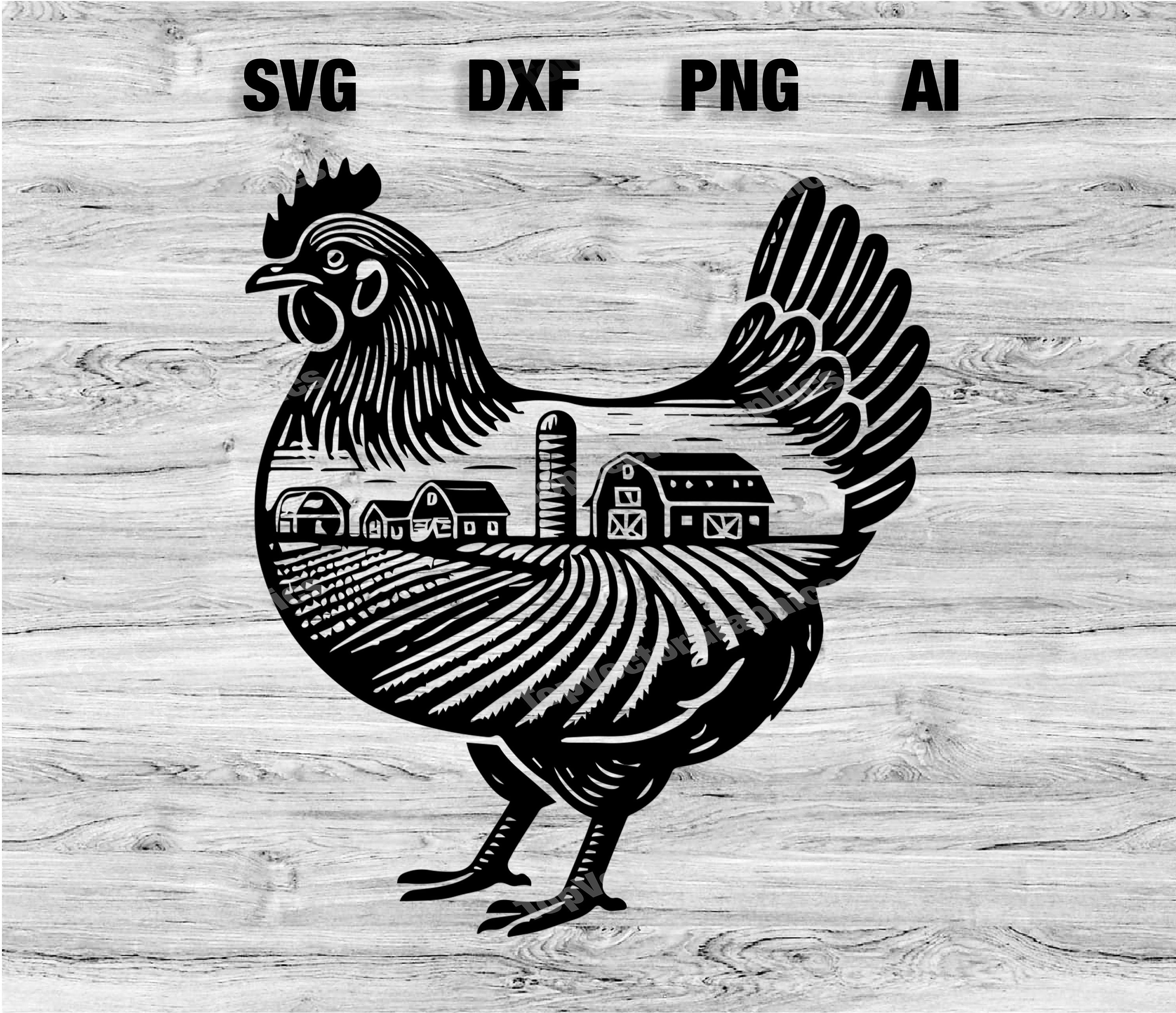 Chicken Farm Scene Cut File | Rooster Graphic Wall Art Silhouette ...