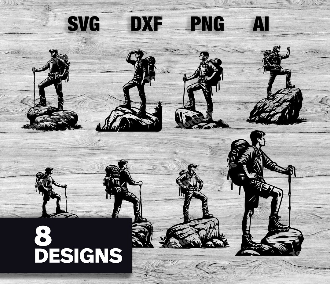 8 Hiker Boulder Vector Graphics for DIY Crafts and Projects | Hiker ...