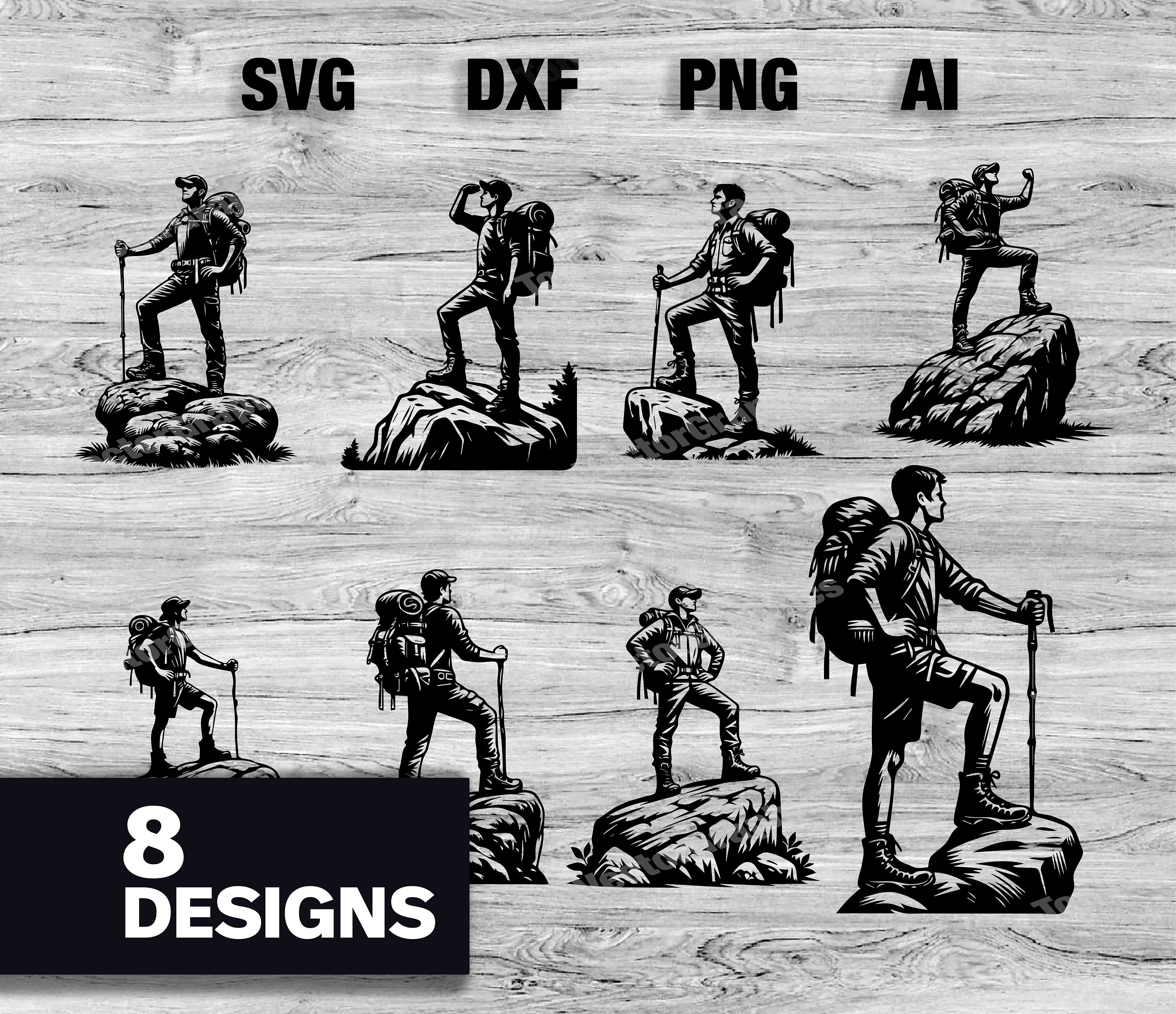 8 Hiker Boulder Vector Graphics for DIY Crafts and Projects Hiker ...