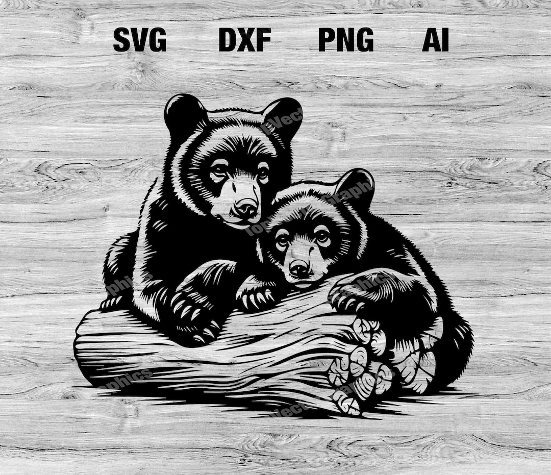 Black Bear Cubs on Log Vector Graphic for DIY Crafts and Projects ...
