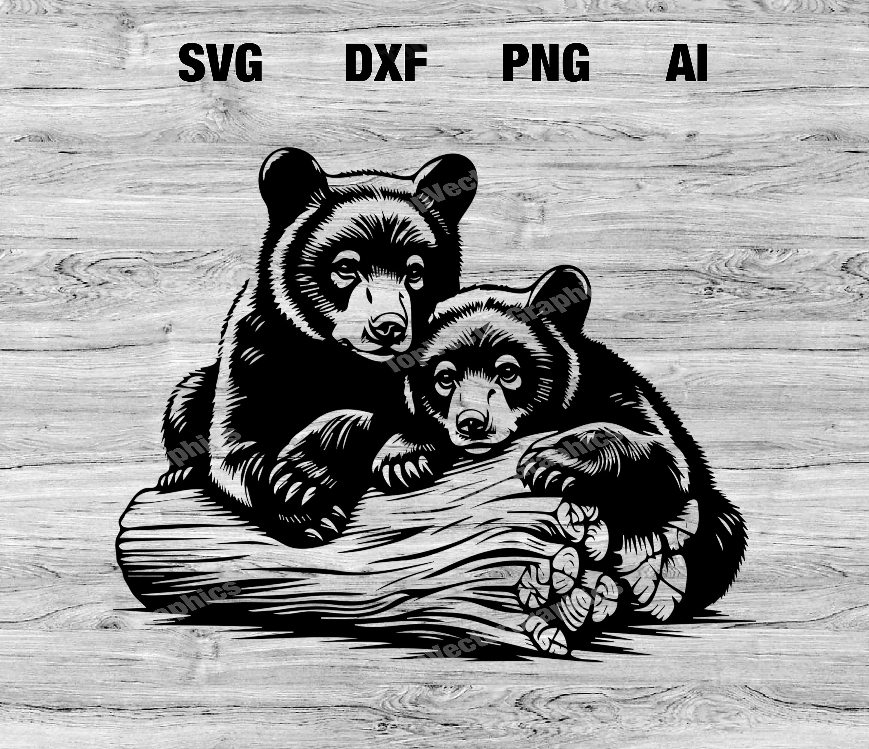 Black Bear Cubs on Log Vector Graphic for DIY Crafts and Projects Bear ...