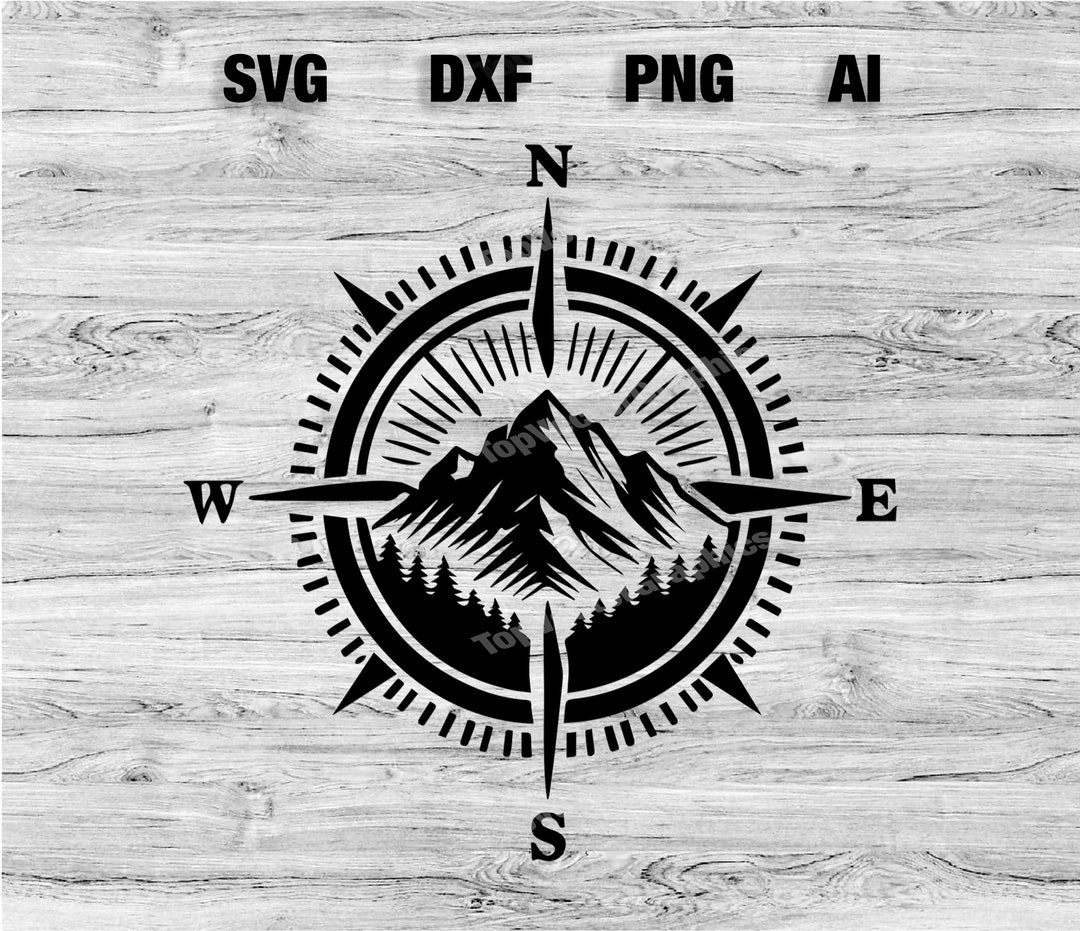 Compass Mountain Cut File | Outdoor Compass Rose Vector Graphic ...