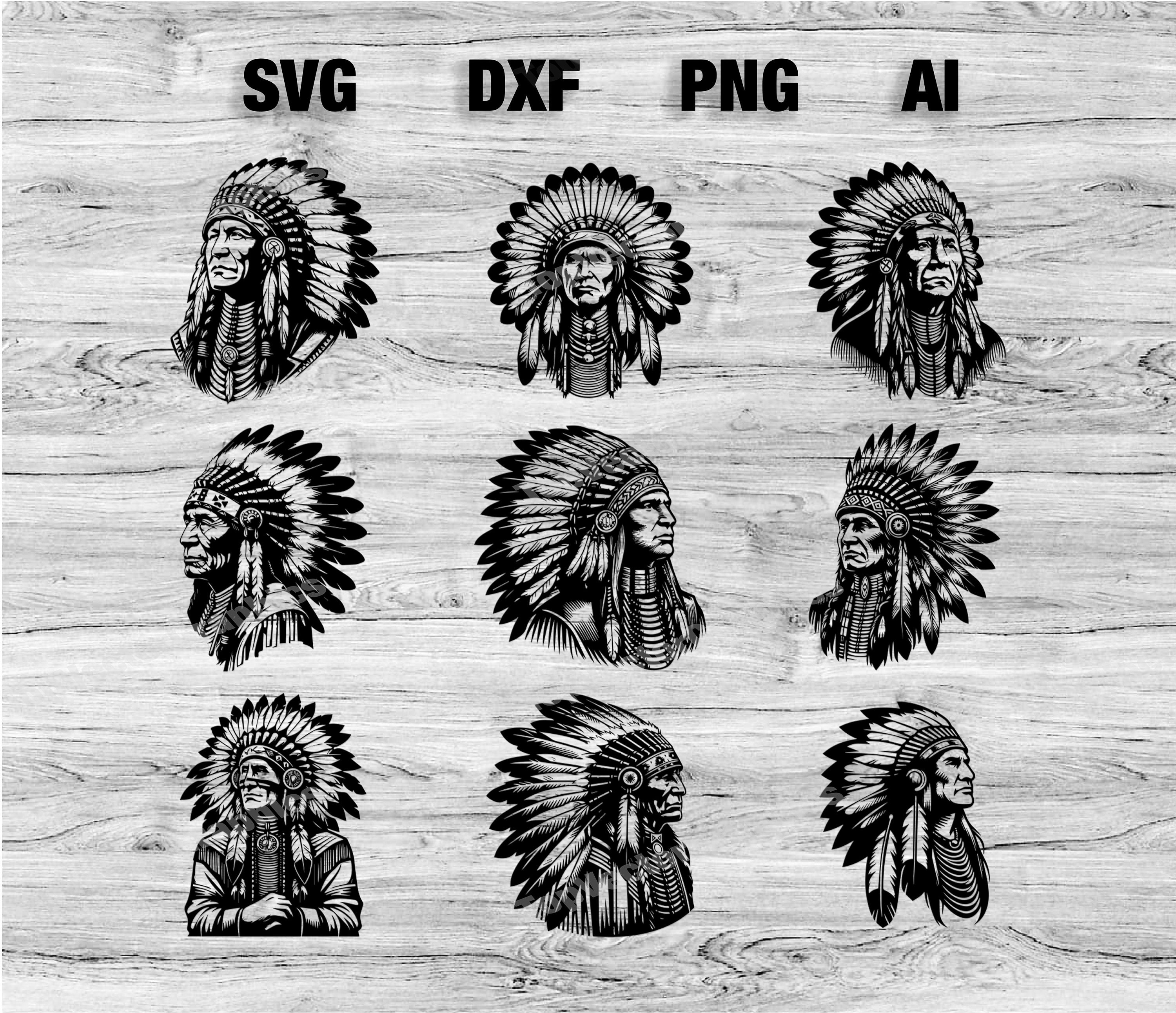 9 Native American Head Files | Indian Vector Graphic Silhouette, Cameo ...
