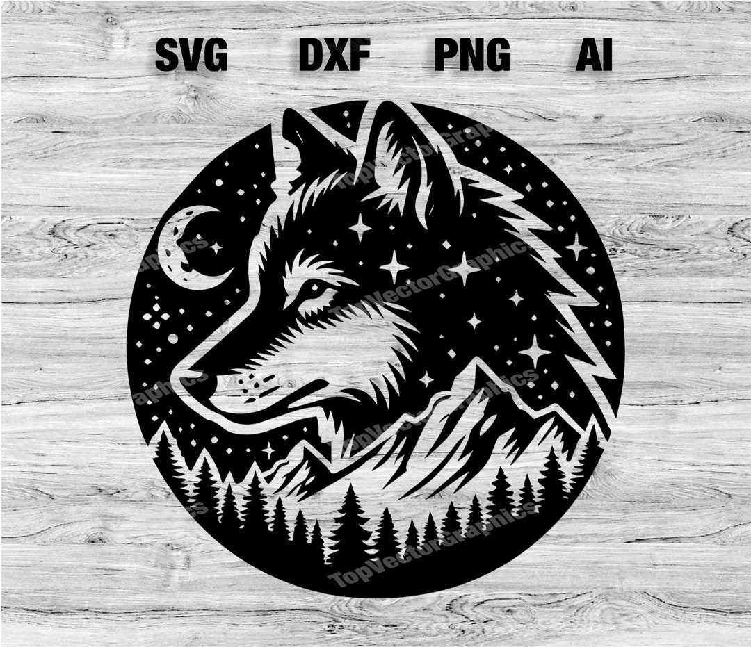 Wolf Mountain Scene Cut File | Outdoor Wolf Vector Graphic Wall Art ...