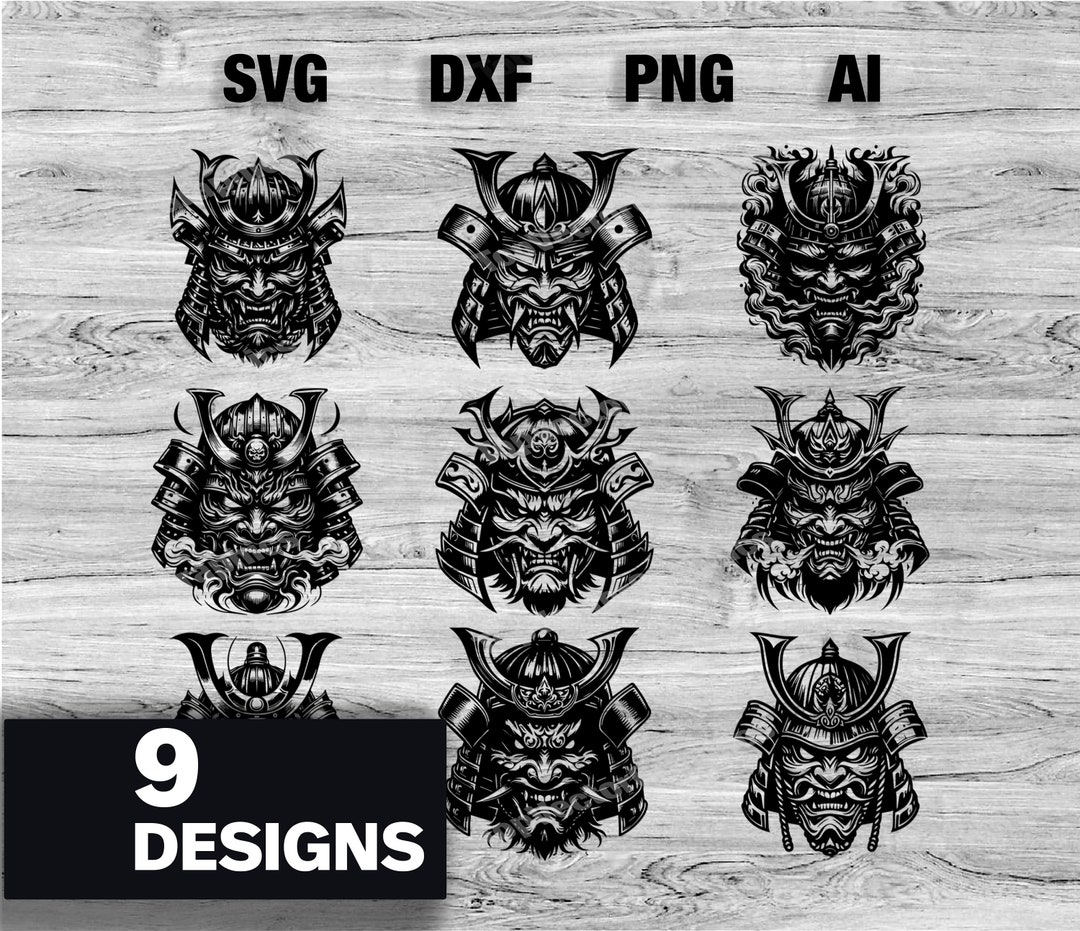 9 Samurai Face Mask Bundle Cut Files | Samurai Mask Vector Silhouette ...
