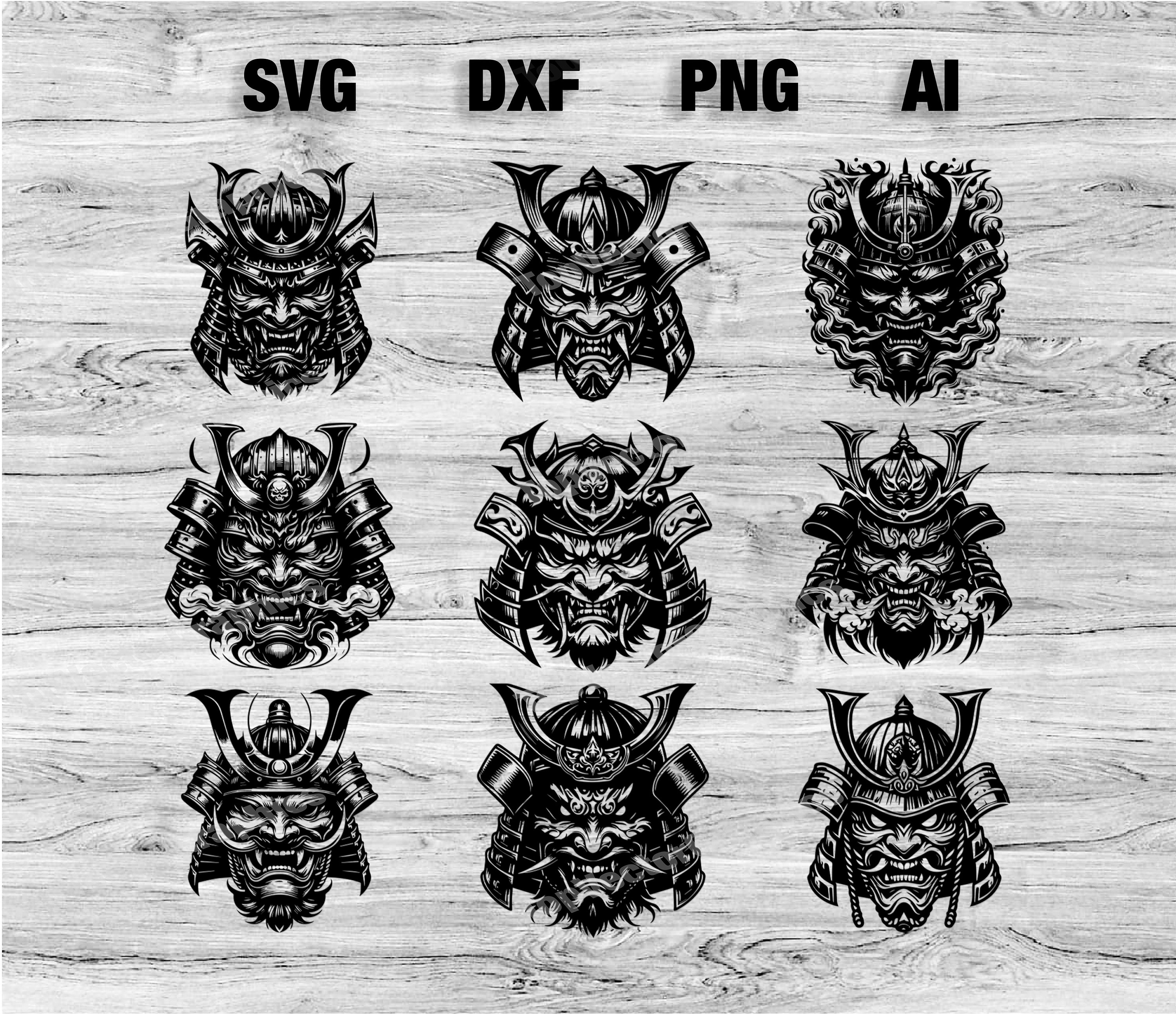 9 Samurai Face Mask Bundle Cut Files Samurai Mask Vector Silhouette ...