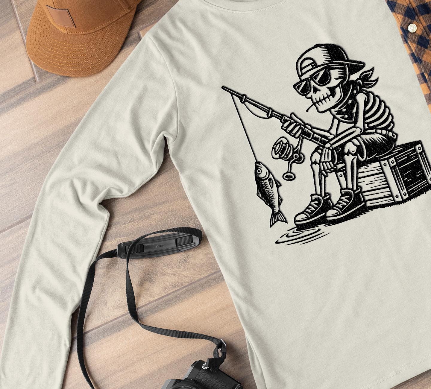 Skeleton Fishing Vector Graphic for DIY Crafts and Projects | Skull ...
