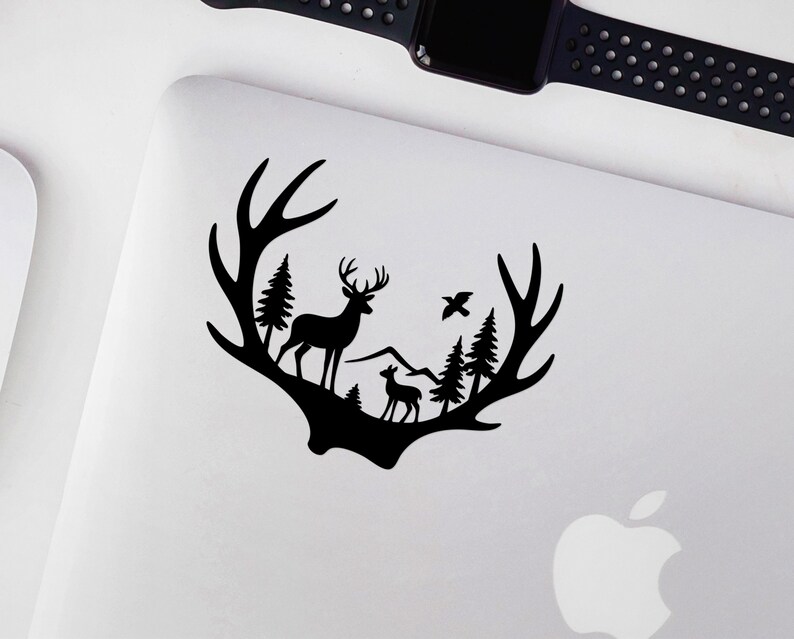 Dear Antler Scene SVG | Outdoor Dear Vector Graphic Wall Art Silhouette ...