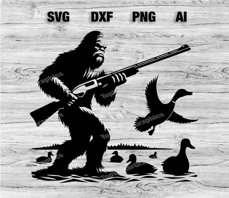 Bigfoot Duck Hunting Silhouette Cut Files Fun Bigfoot Vector Silhouette ...