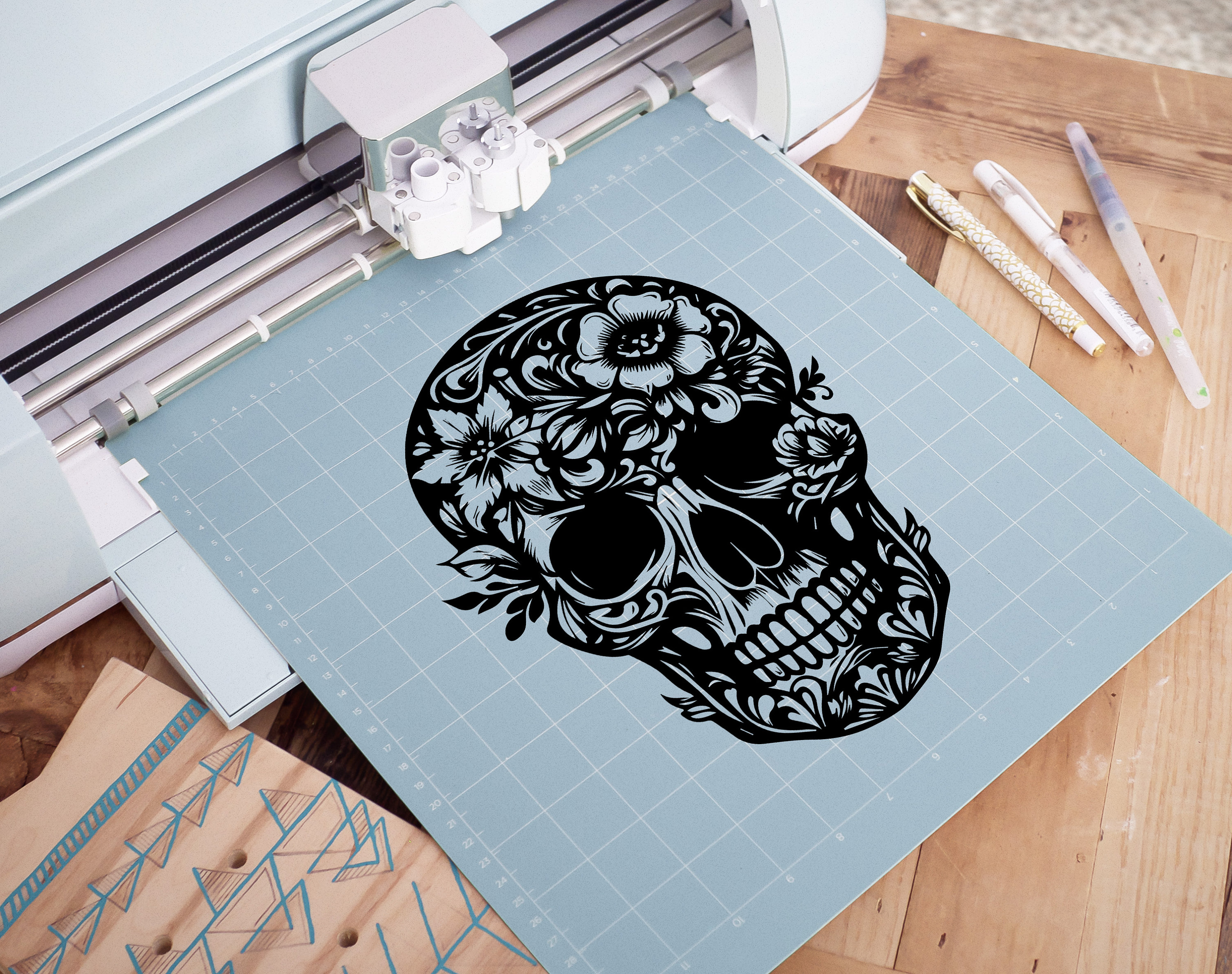 Floral Skull Cut Files Tattoo Skull Vector Silhouette, Cameo, Cricut ...
