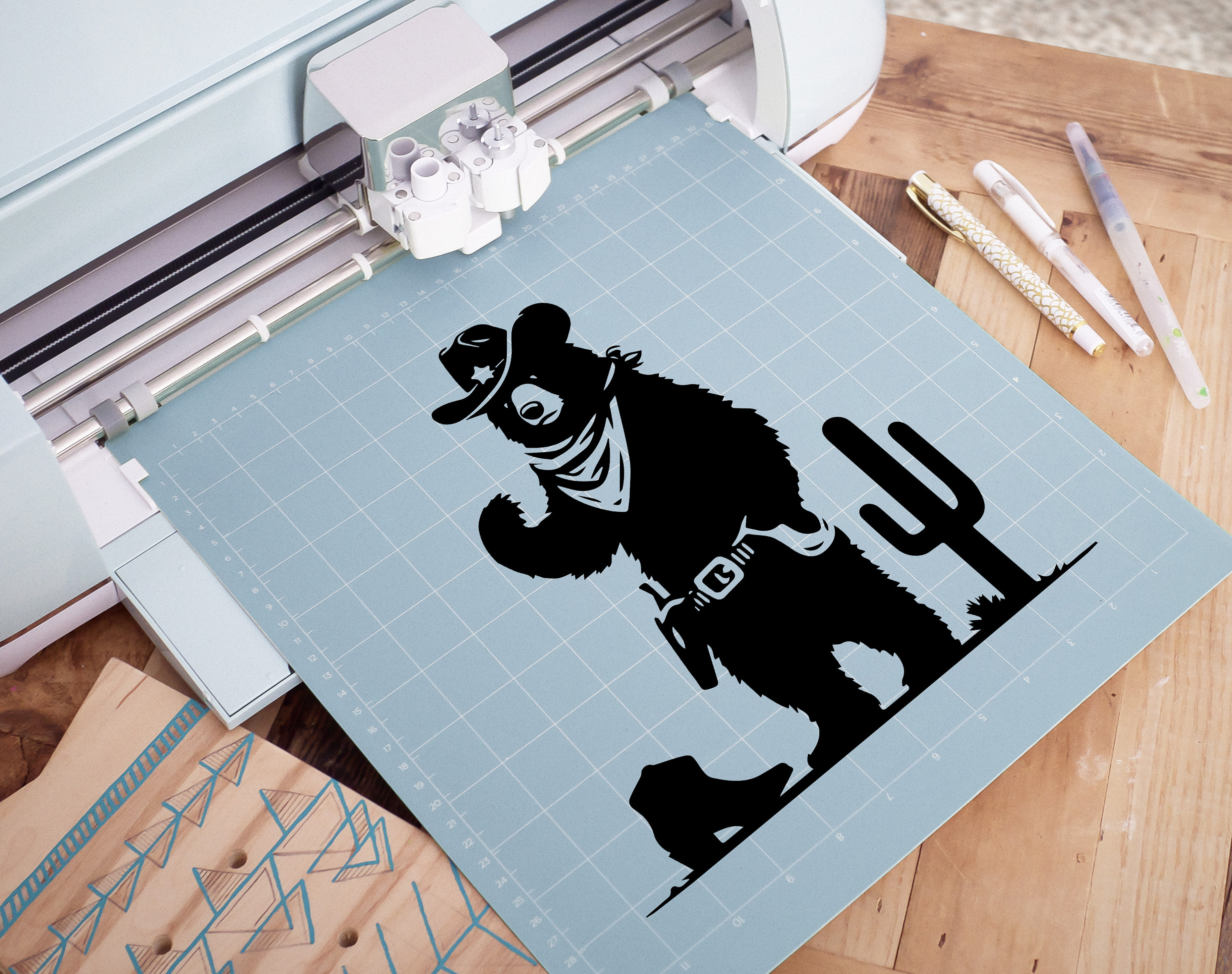 Bear Cowboy Silhouette Cut Files Fun Bear Western Cowboy Vector ...