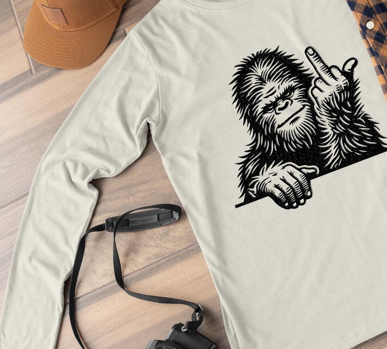Peeking Bigfoot Middle Finger | Bigfoot Vector Graphic Laser File ...