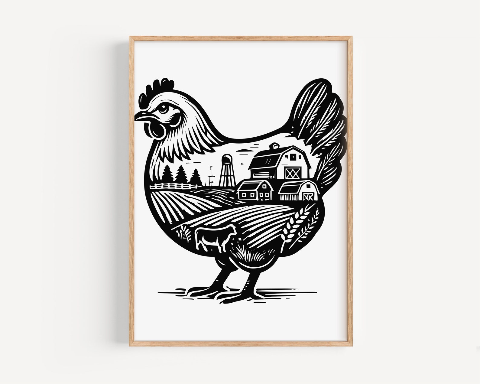Chicken Farm Scene Cut File | Rooster Graphic Wall Art Silhouette ...