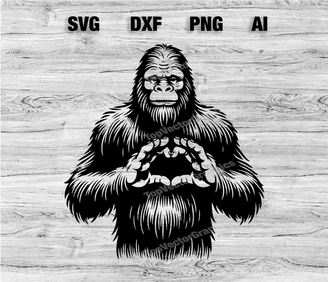 Bigfoot Heart Shape Cut Files | Bigfoot Vector Graphic Silhouette ...
