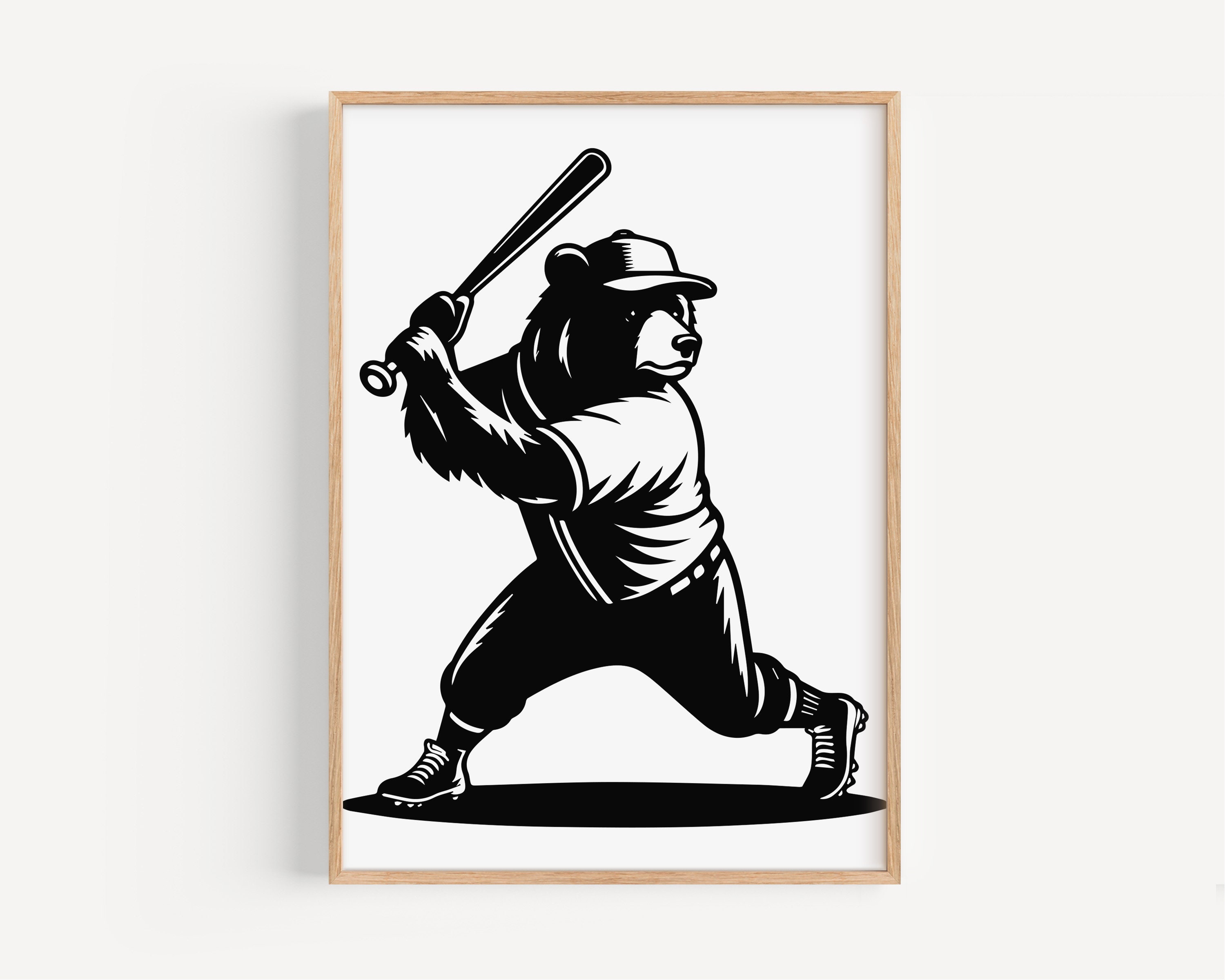 Bear Baseball Player Silhouette Cut Files Fun Bear Baseball Vector ...