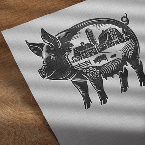 Pig Farm Scene Cut File | Cute Pig Animal Graphic Wall Art Silhouette ...