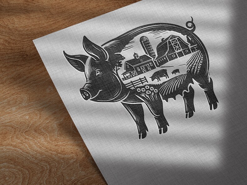 Pig Farm Scene Cut File | Cute Pig Animal Graphic Wall Art Silhouette ...