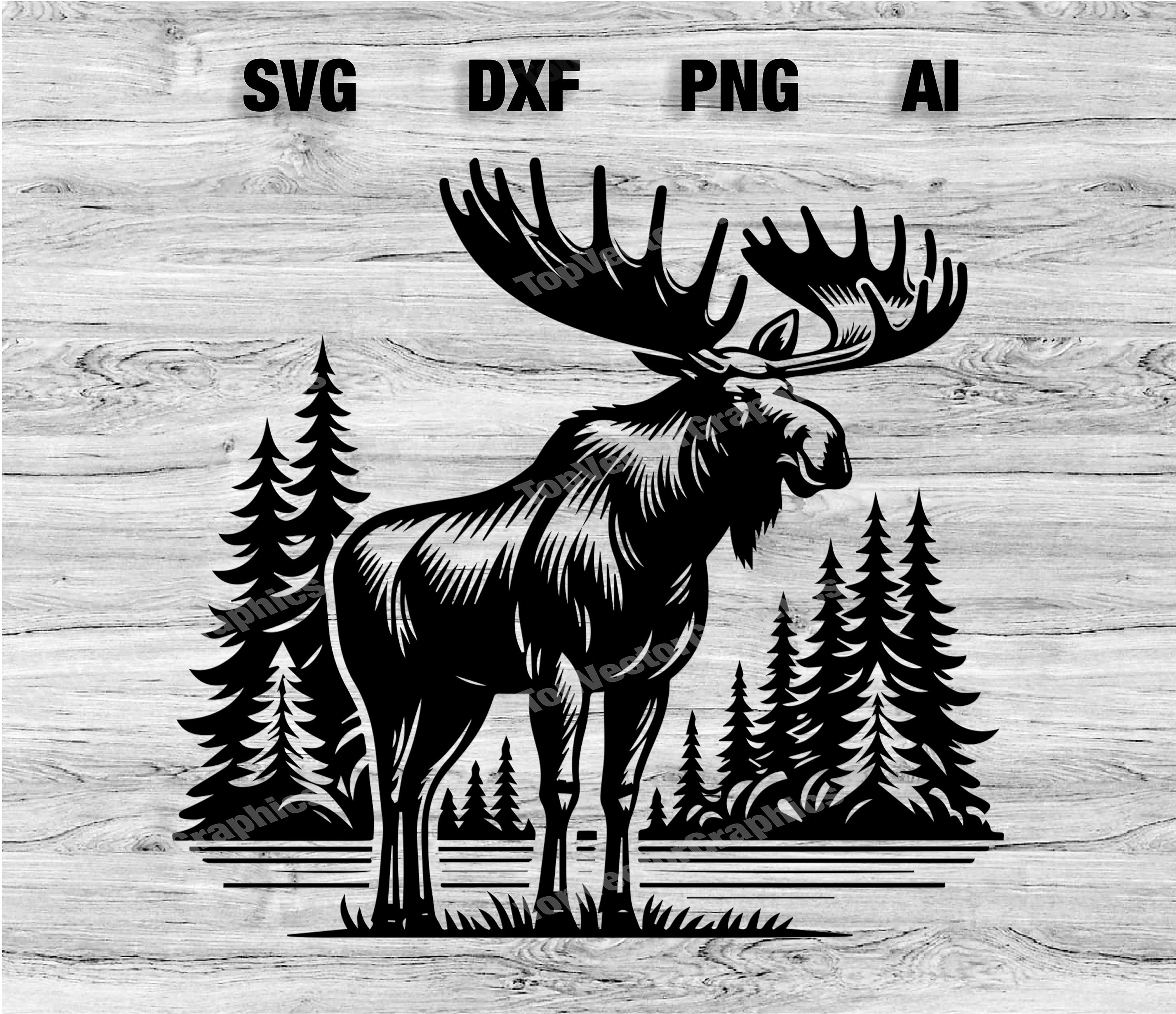 Moose Nature Scene Cut Files Moose Tree Scene Vector Graphic Silhouette ...