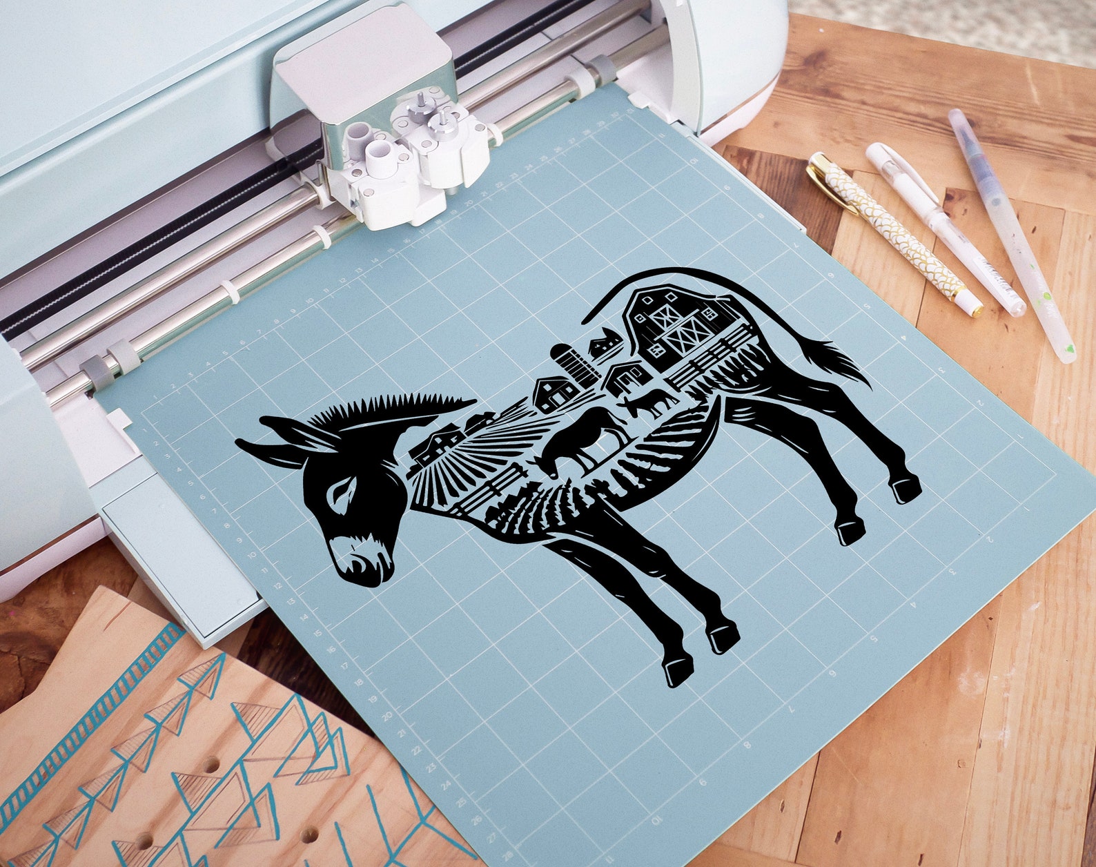Donkey Farm Scene Cut File | Cute Donkey Animal Graphic Wall Art ...