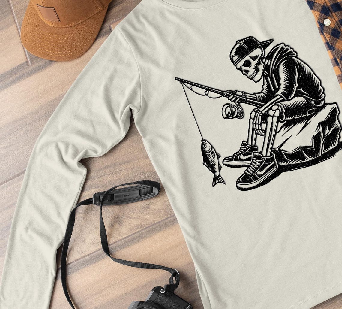 Skeleton Fishing Vector Graphic for DIY Crafts and Projects | Skull ...