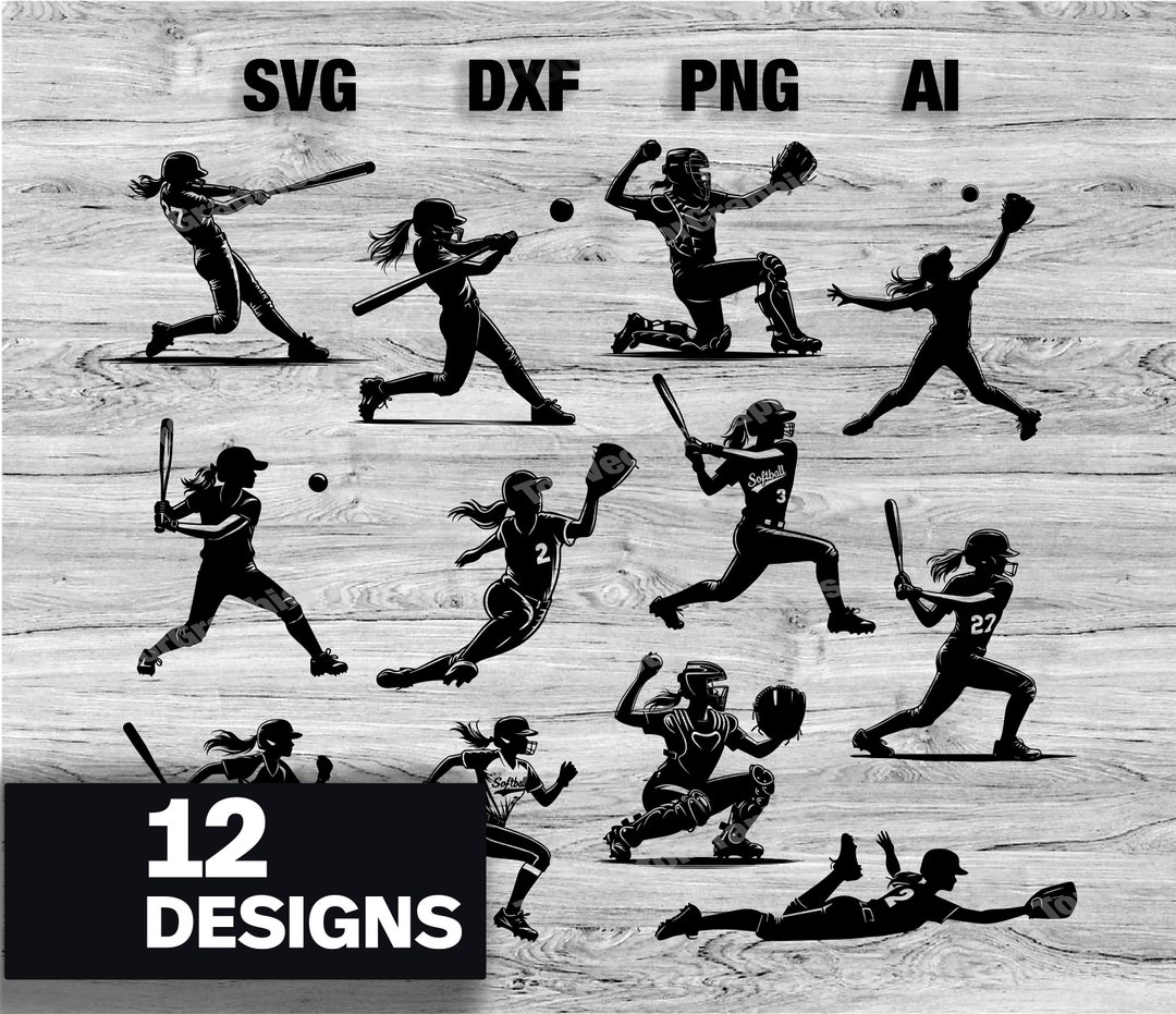 12 Softball Cutting Files | Sport Athlete Girl Softball Silhouette ...