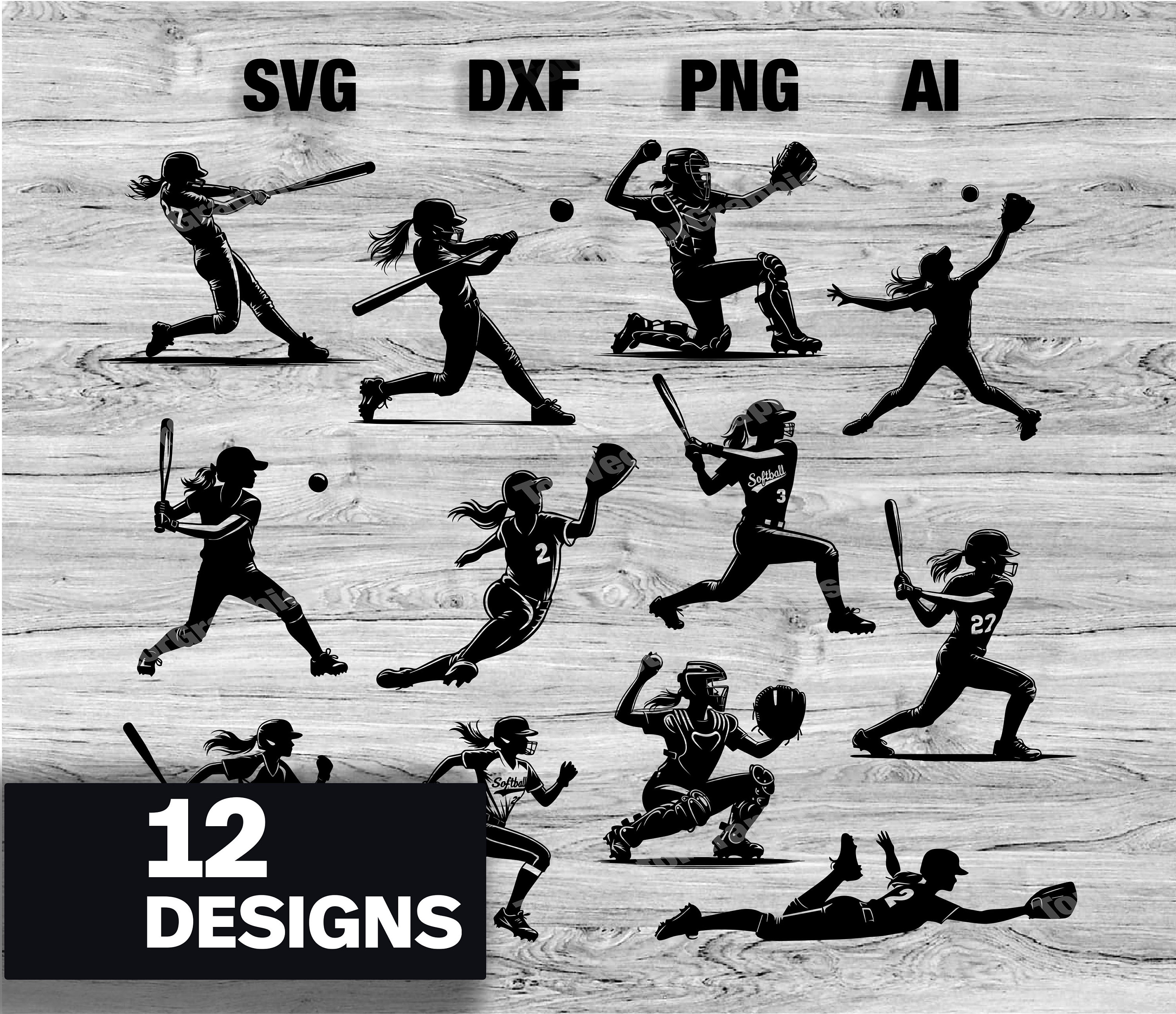 12 Softball Cutting Files | Sport Athlete Girl Softball Silhouette ...