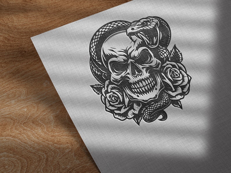 Snake Skull Rose Cut Files | Grim Reaper Tattoo Skull Vector Silhouette ...