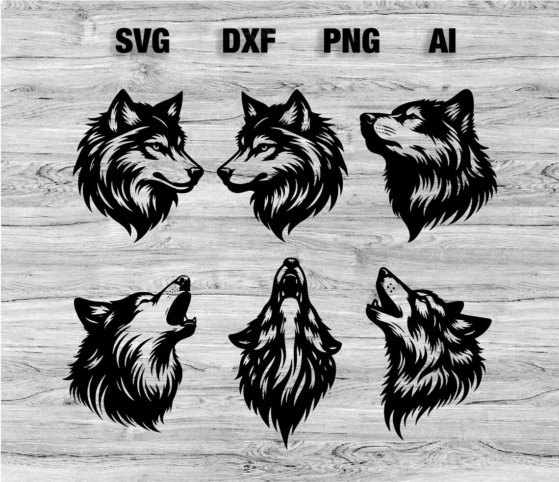 24 Wolf Head Cut Files Grey Wolf Vector Graphic Silhouette, Cameo ...