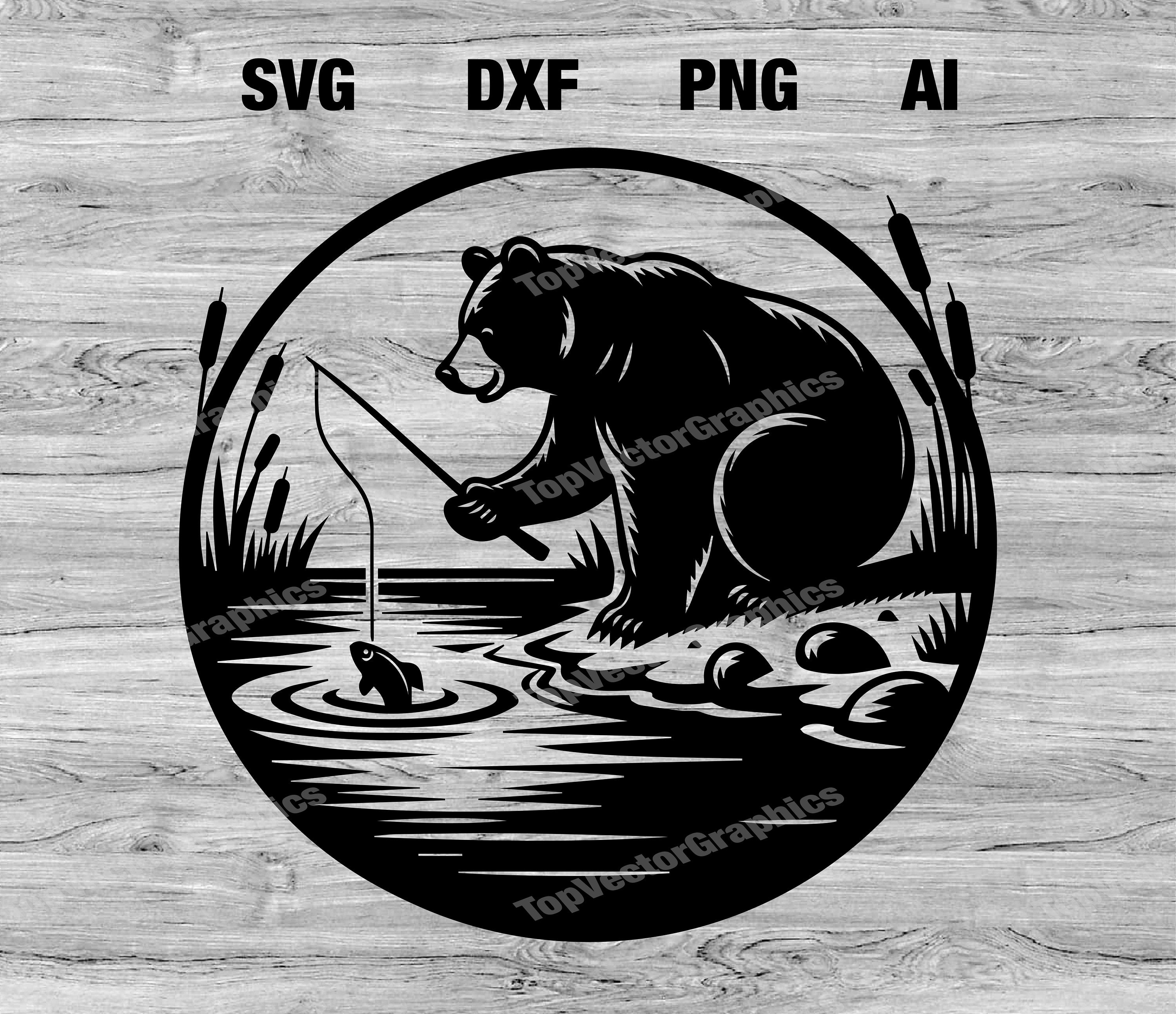 Bear Fishing Vector Graphic for DIY Crafts and Projects | Bear Fishing ...
