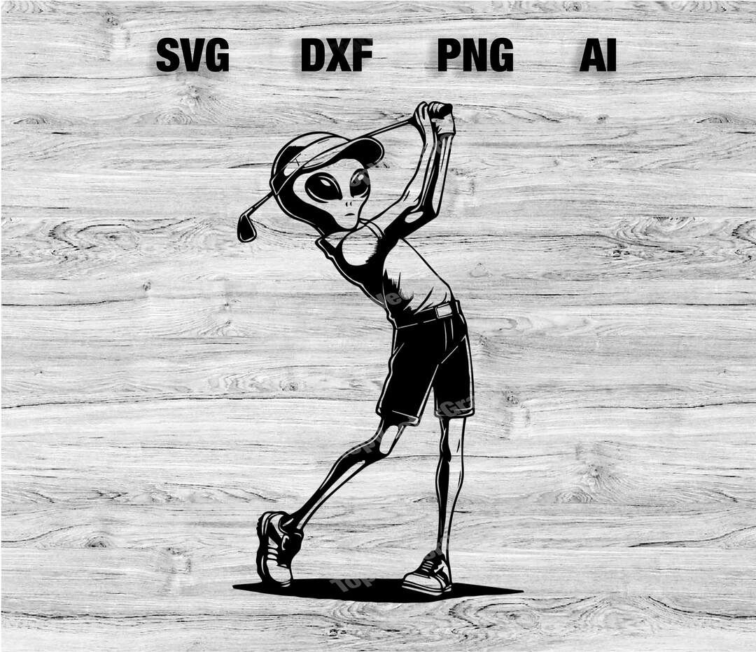 Alien Golfer Silhouette Cut Files | Fun Golf Alien Vector Silhouette ...