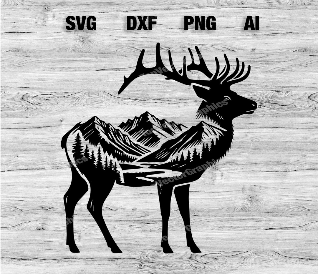 Elk Mountain Scene Cut File | Outdoor Elk Vector Graphic Wall Art ...