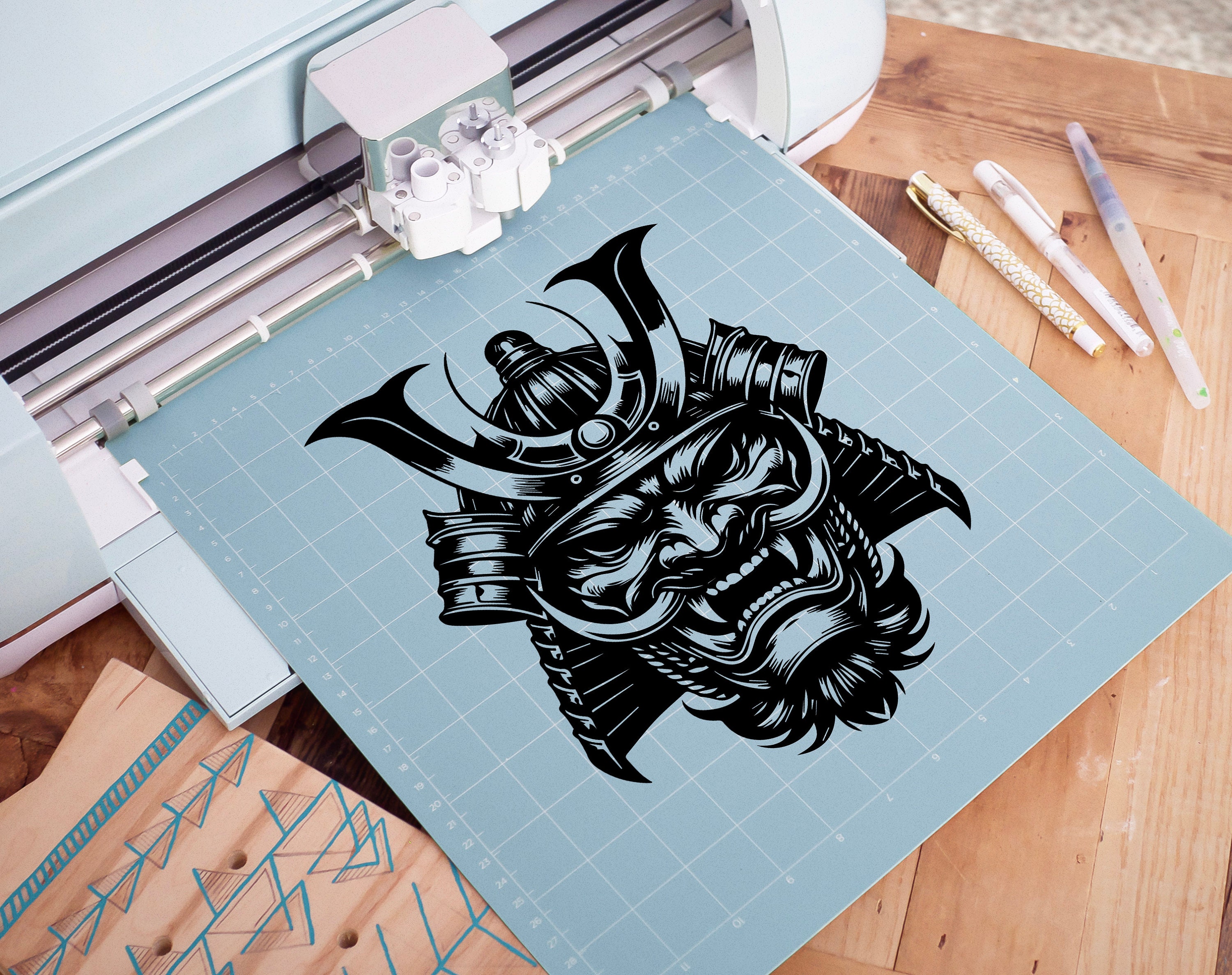 Vintage Samurai Face Mask Cut Files | Samurai Mask Vector Silhouette ...