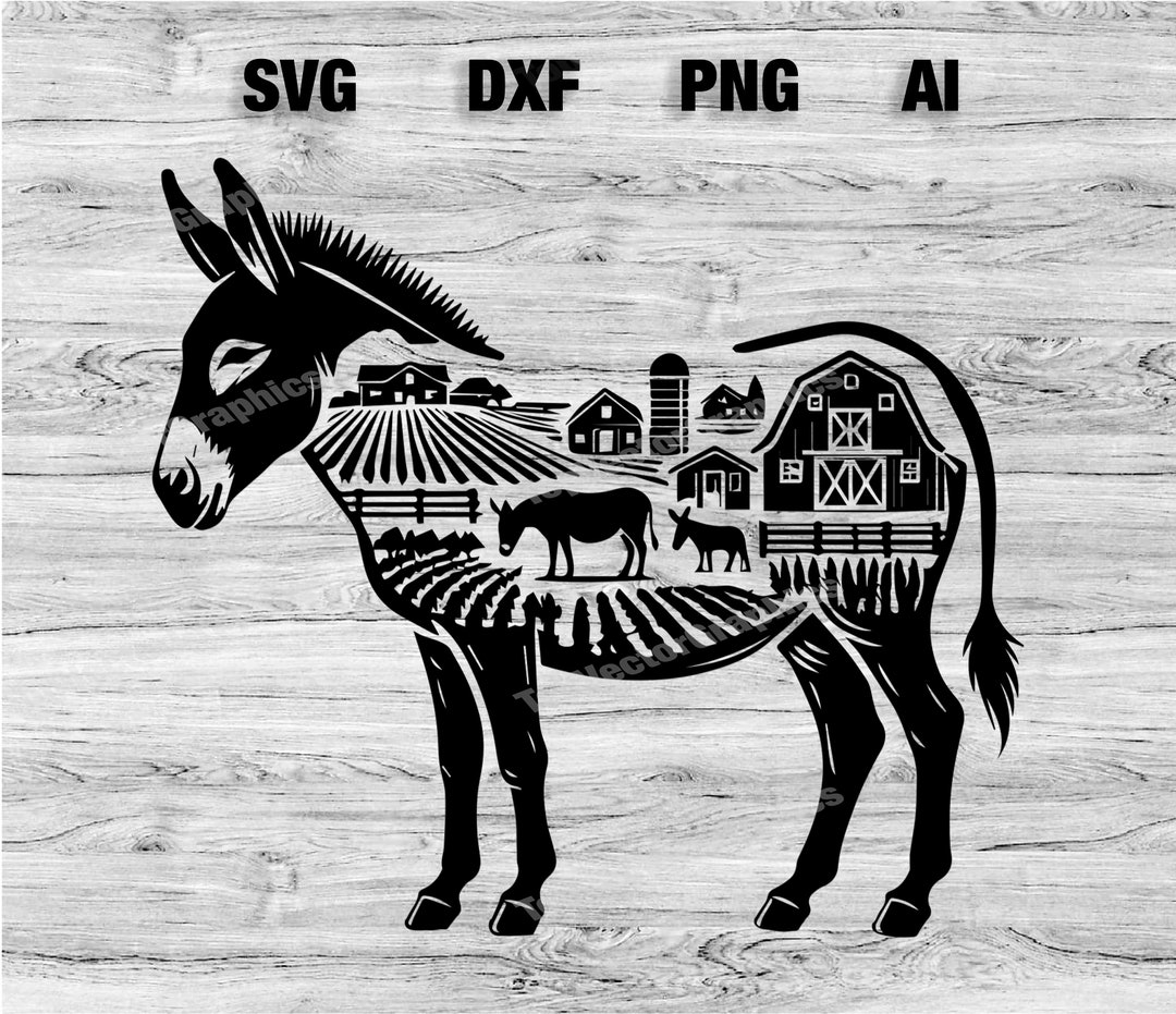 Donkey Farm Scene Cut File | Cute Donkey Animal Graphic Wall Art ...