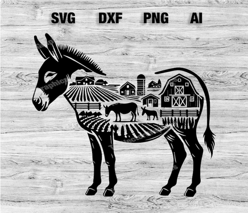 Donkey Farm Scene Cut File | Cute Donkey Animal Graphic Wall Art ...