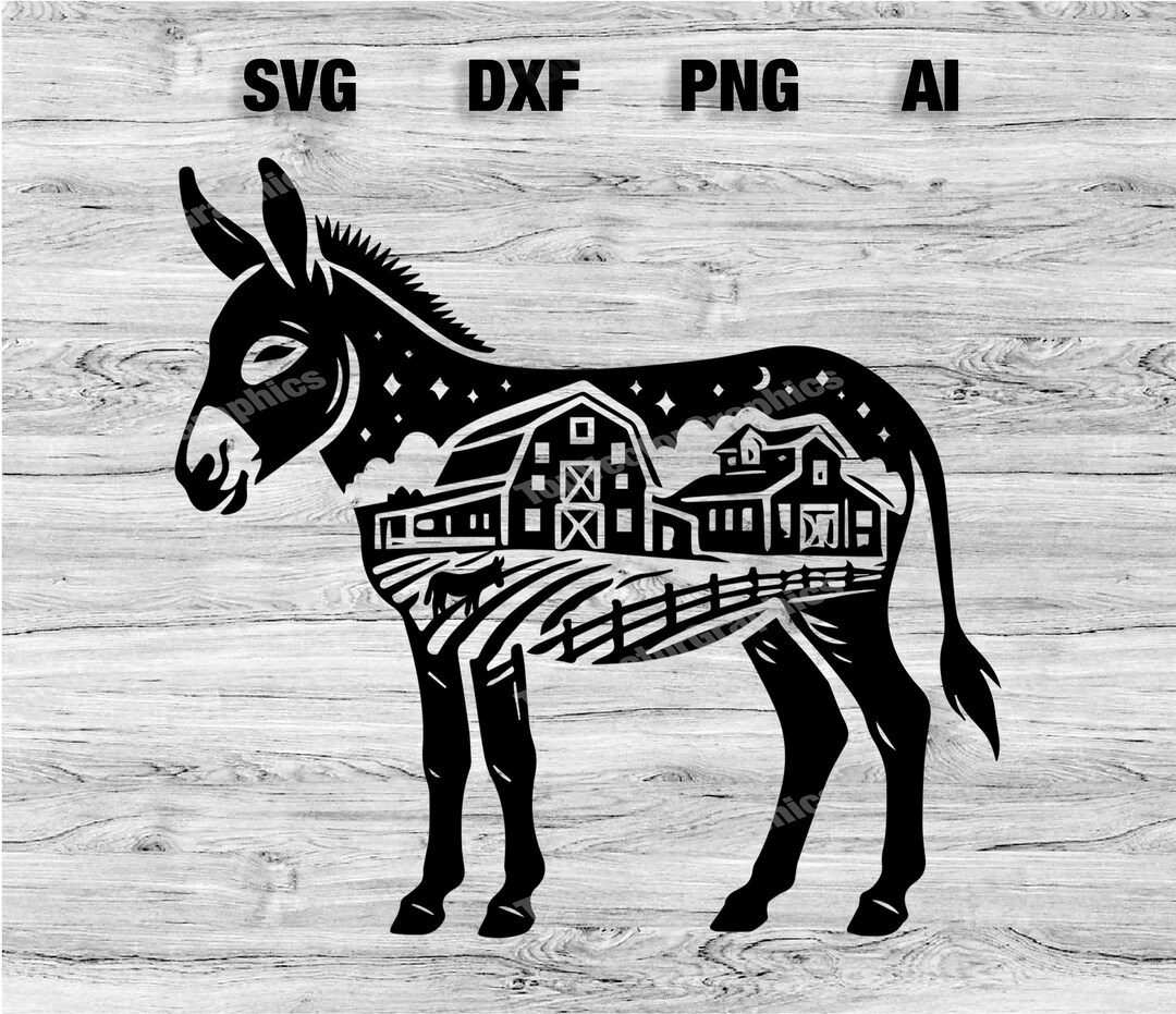 Donkey Farm Scene Cut File | Cute Donkey Animal Graphic Wall Art ...