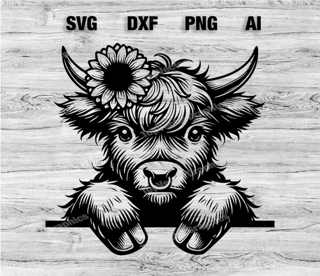 Peeking Highlander Cow Head | Highland Cow Vector Graphic Laser File ...