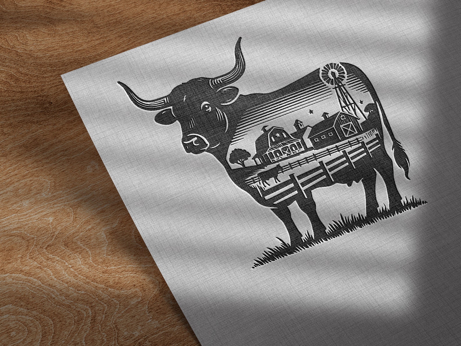 Longhorn Ranch Scene Cut File Wild West Cow Graphic Wall Art Silhouette ...