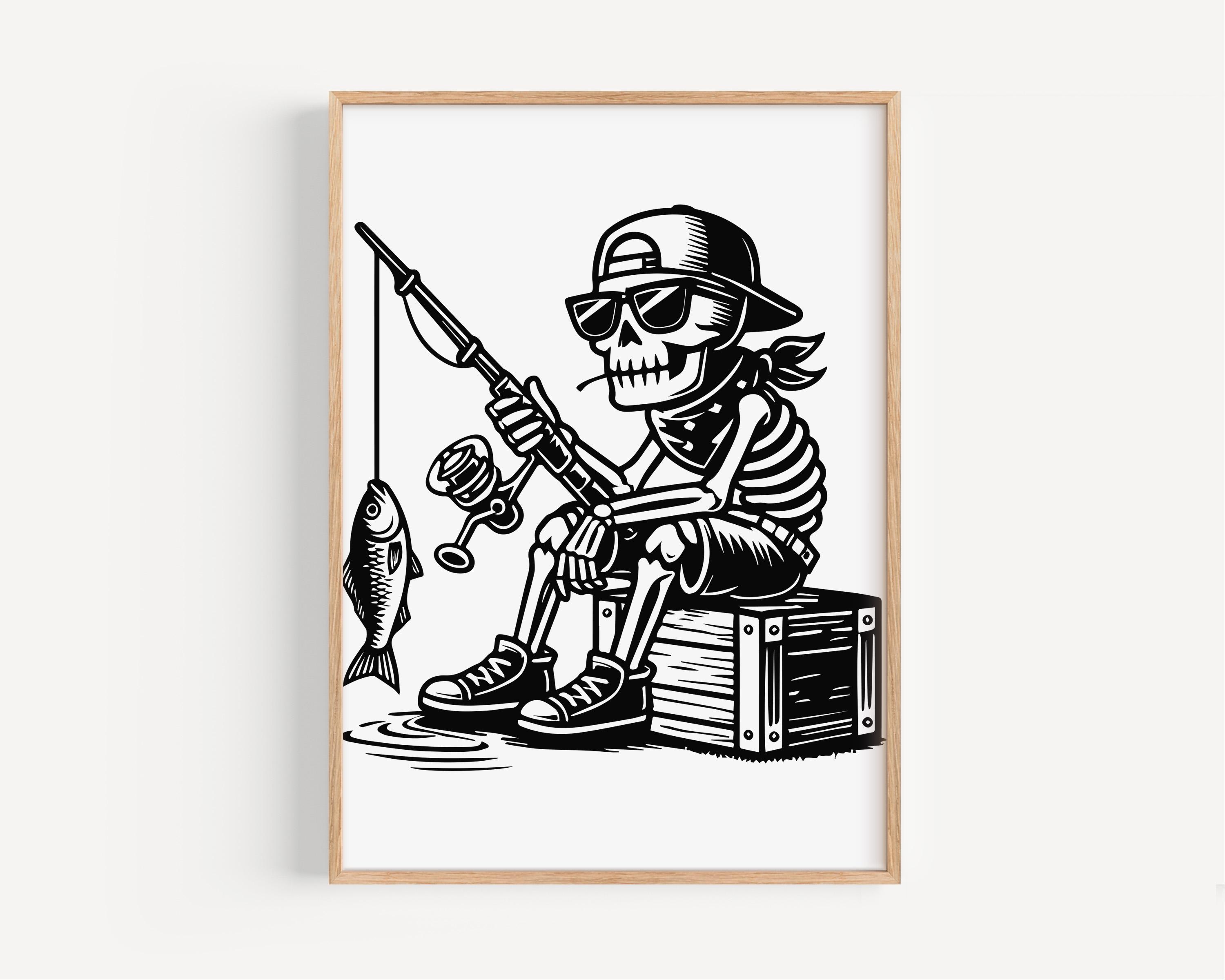 Skeleton Fishing Vector Graphic for DIY Crafts and Projects | Skull ...