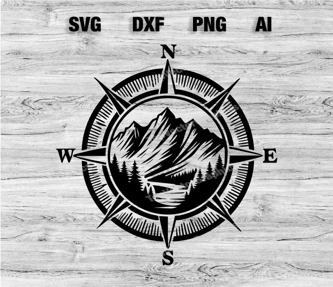 Compass Mountain Cut File | Outdoor Compass Rose Vector Graphic ...