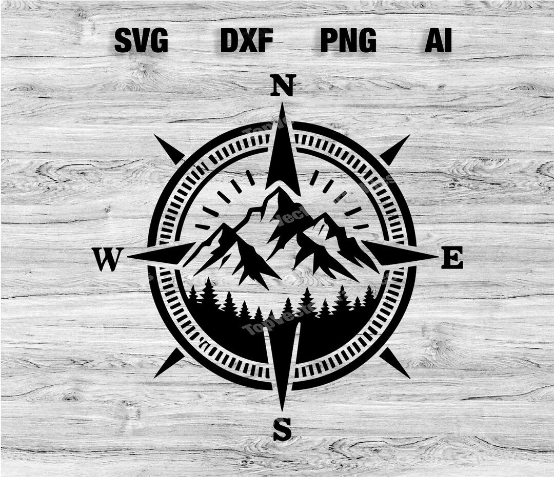Compass Mountain Cut File Outdoor Compass Rose Vector Graphic ...