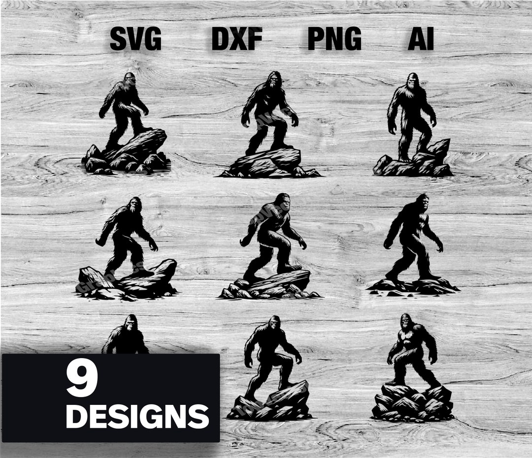 9 Bigfoot Cut Files | Bigfoot on Rocks Vector Graphic Silhouette, Cameo ...