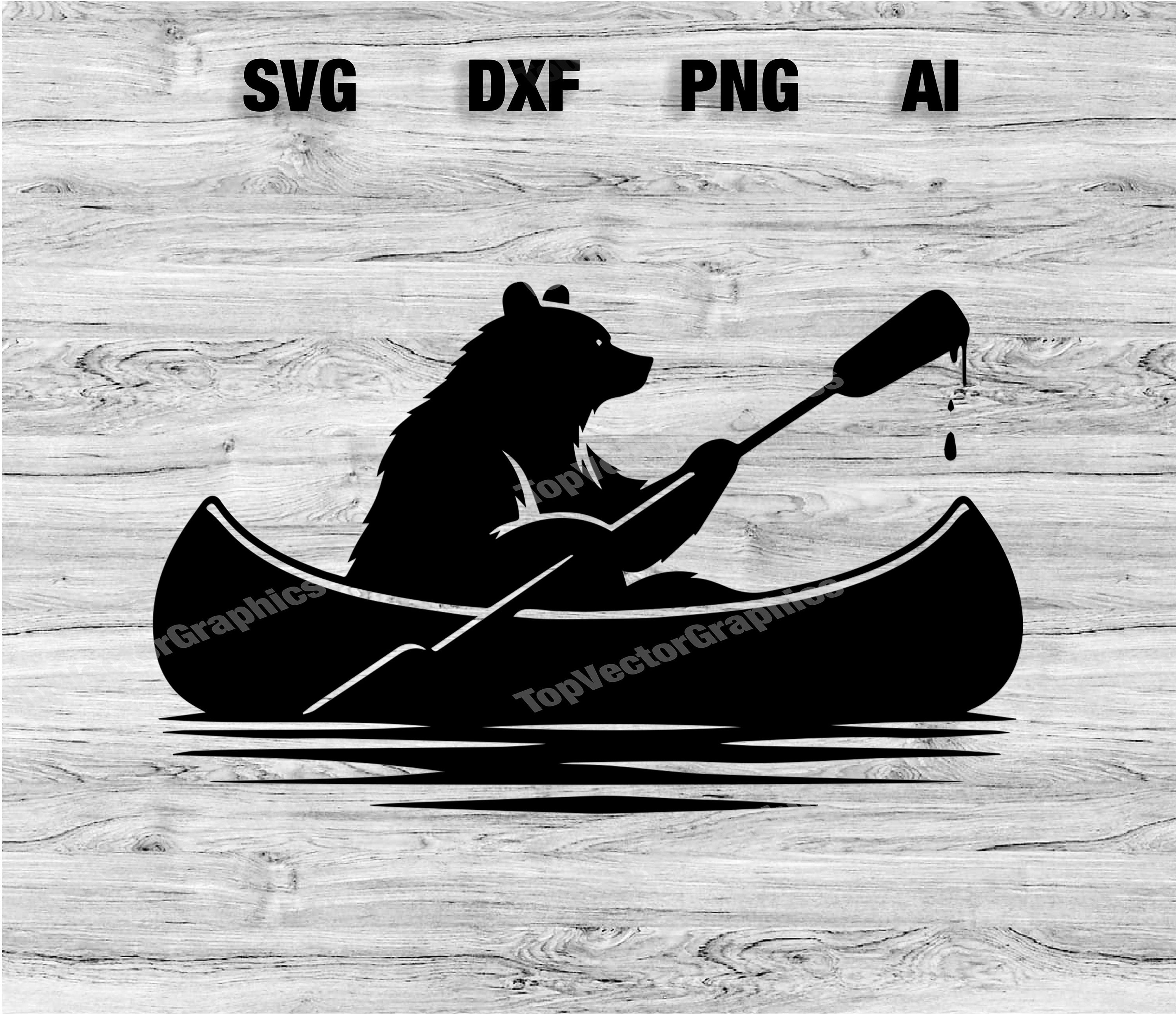 Bear in Canoe Silhouette Cut Files Bear Canoe Golfer Vector Silhouette ...