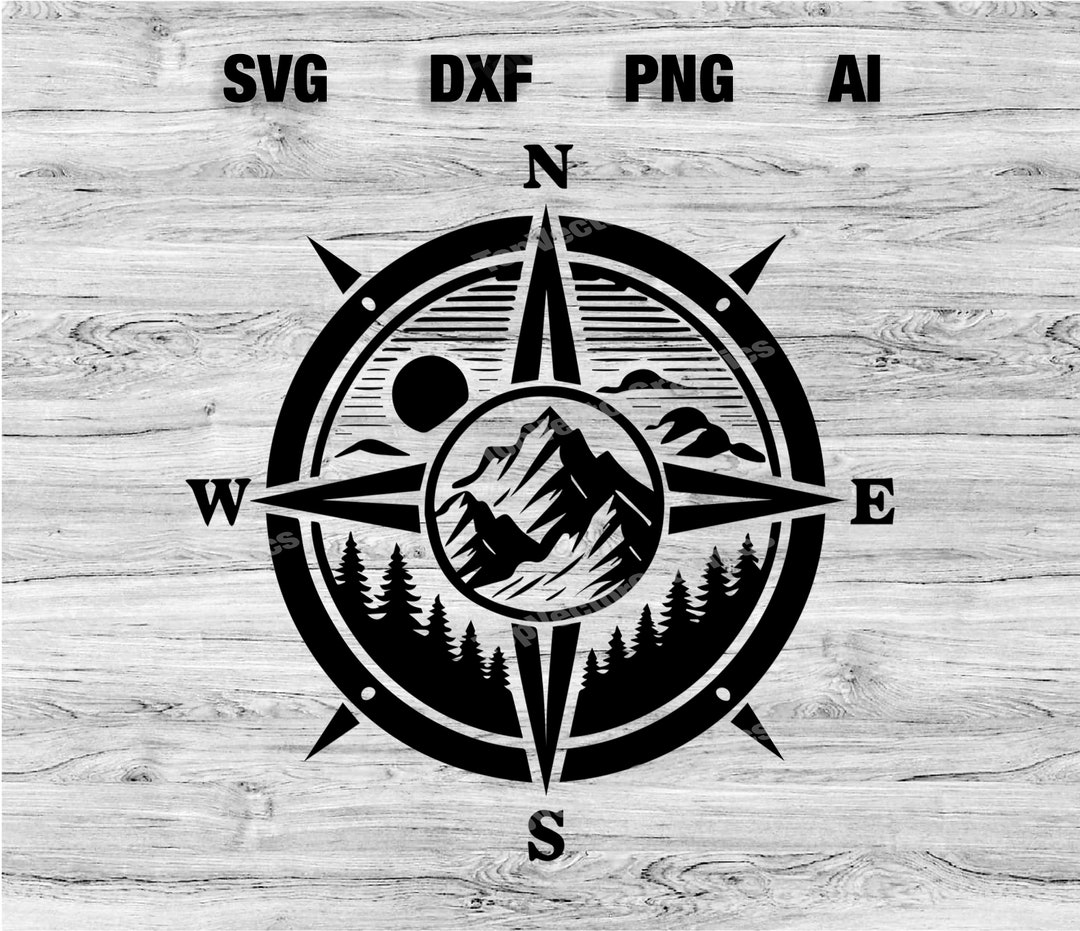 Compass Mountain Cut File Outdoor Compass Rose Vector Graphic ...
