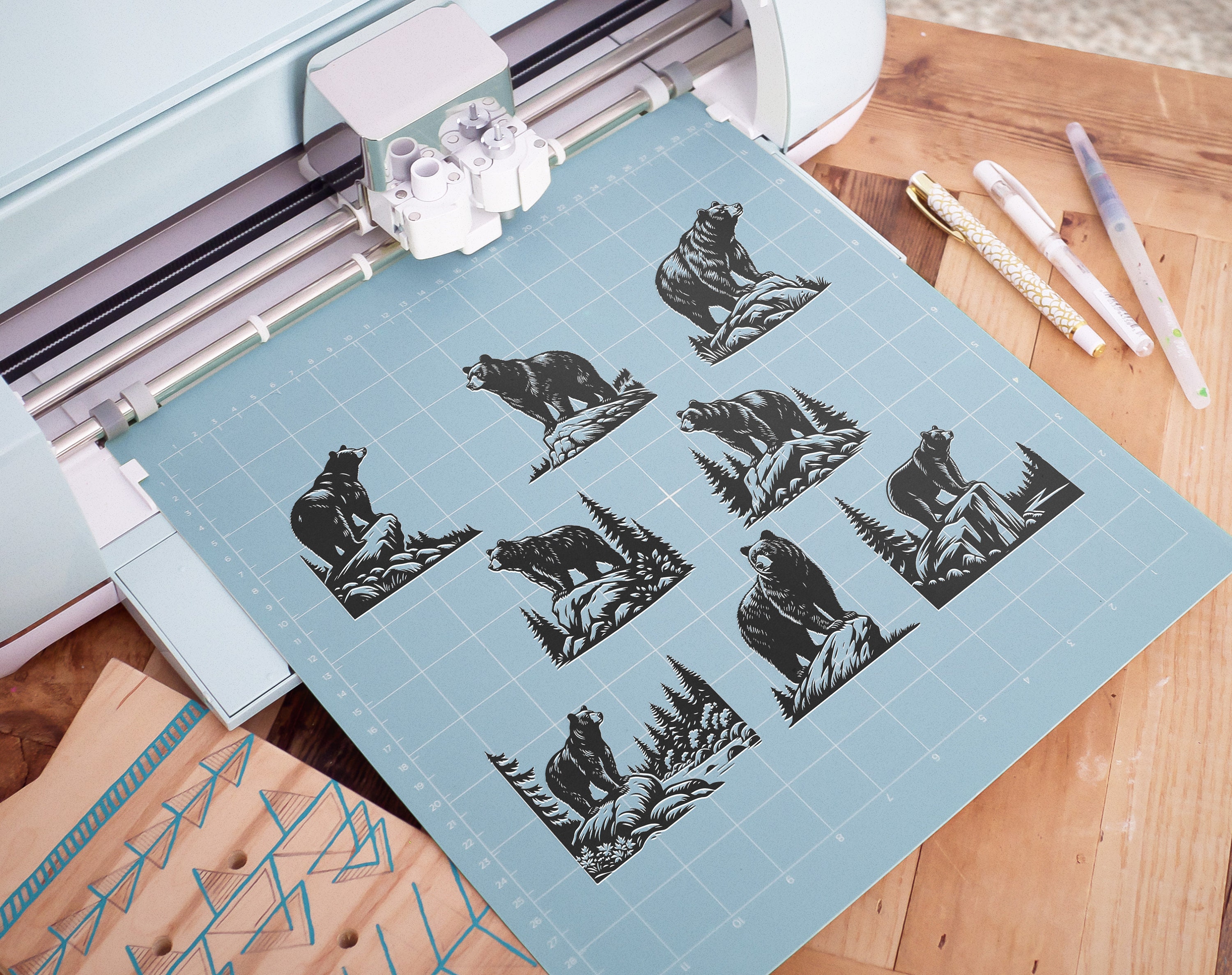 8 Black Bear on Boulder Vector Graphics for DIY Crafts and Projects ...