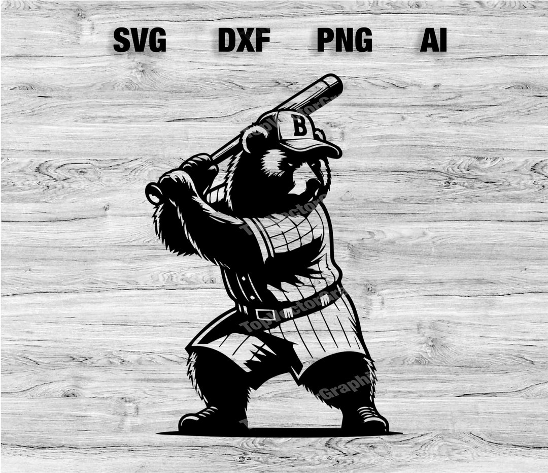 Grizzly Bear Baseball Player Silhouette Cut Files | Fun Bear Baseball ...