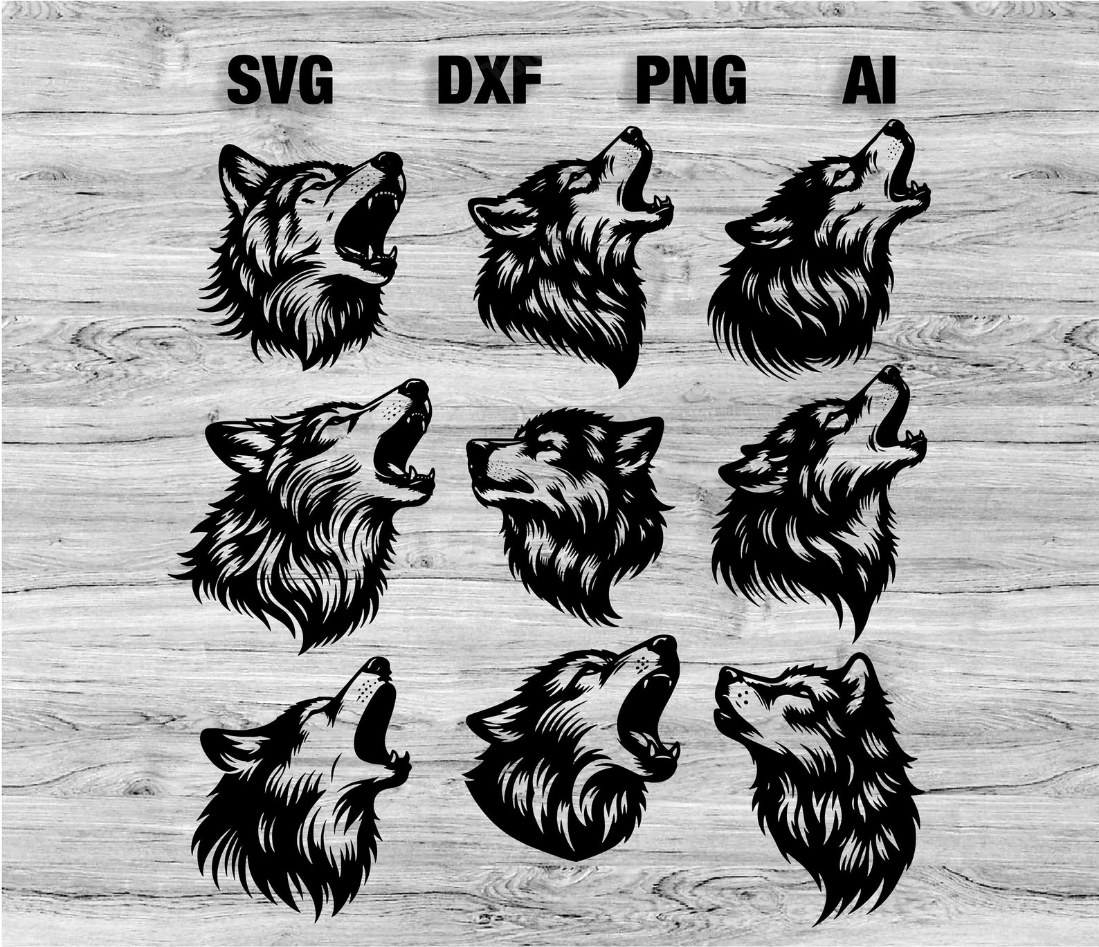 24 Wolf Head Cut Files | Grey Wolf Vector Graphic Silhouette, Cameo ...