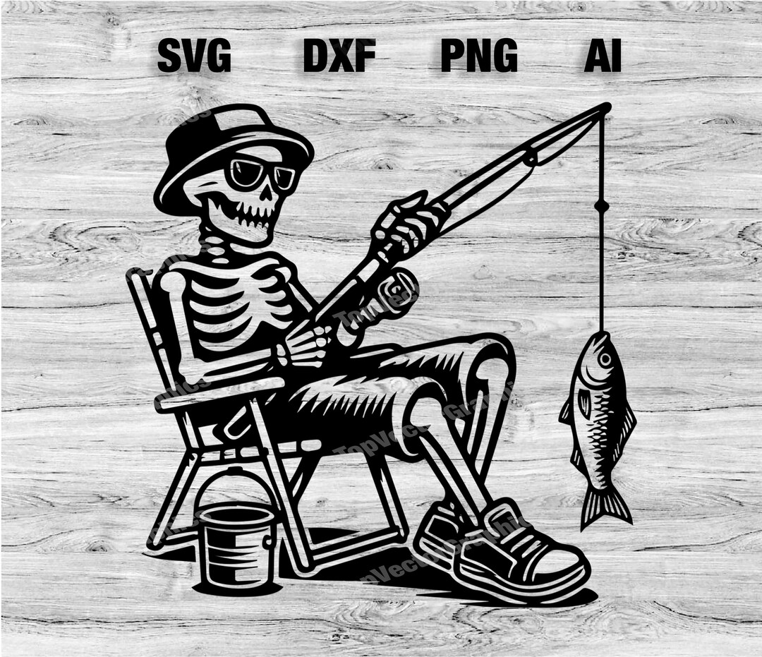Skeleton Fishing Vector Graphic for DIY Crafts and Projects | Skull ...