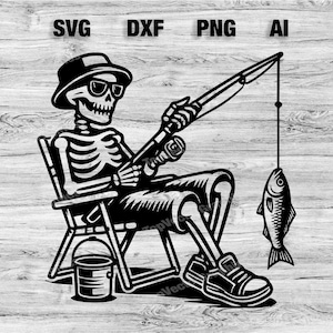 Skeleton Fishing Vector Graphic for DIY Crafts and Projects | Skull ...